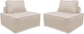 Sweeek Lot de 2 chauffeuses pour canapé modulable Tissu capitonné crème avec Un Coussin