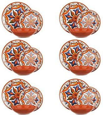 Arca Maison Tortor&agrave; - 18 - teiliges Teller-Set, Dekor: Toluca aus Porzellan - 6 flache Teller - 6 tiefe Teller - 6 Dessertteller