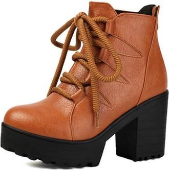Generic Bottines à lacets à talons hauts pour femme - Semelle antidérapante - Fermeture éclair dans le dos - Style rétro - Pour lhiver, jaune, 40.5 EU
