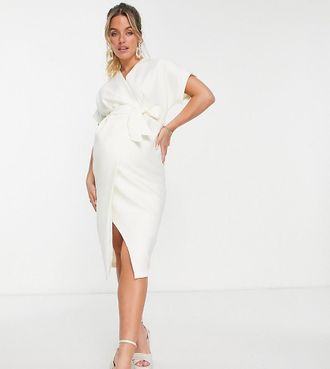 Closet Closet London - Umstandsmode - Wickelkleid in Cremewei&szlig; mit Kimono&auml;rmeln