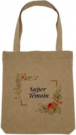 Fabulous Sac Shopping Tote Bag Aspect Lin - Super T&eacute;moin Mariage Fianc&eacute;e Cadre Floral - Sac de Courses Toile Epaisse 360g Beige Naturel Cabas Port&eacute; Epaule Soli