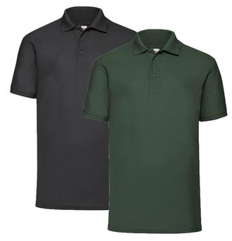 Fruit Of The Loom kurz&auml;rmliges Polo-Shirt f&uuml;r Herren M L XL XXL 3XL 4XL 5XL auch Farbsets, 1x Schwarz + 1x Flaschengr&uuml;n + 1HL Kauf Notizblock, L