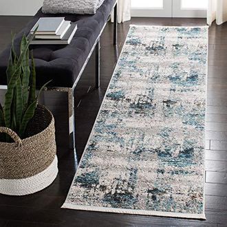 Safavieh Zeitgenössische Teppich für Wohnzimmer, Esszimmer, Schlafzimmer - Shivan Collection, Kurzer Flor, Elfenbein und Marineblau, 66 X 244 cm