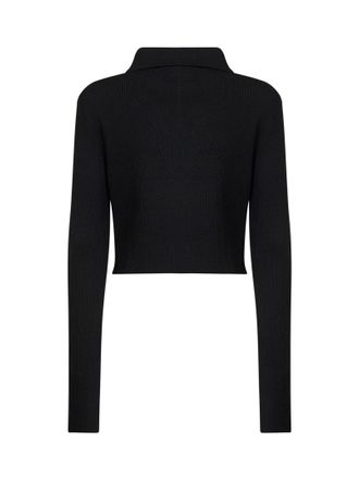 Jil Sander Womens Black Merino Wool Cropped Cardigan With Cut-Outs Virgin Cardigans Sweater