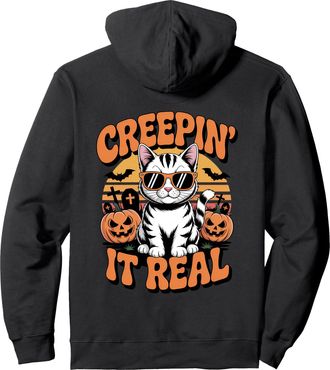 Shinkai Retro Halloween Katze Creepin It Real Pullover Hoodie