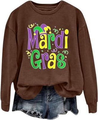 Generic Mon panier avec lettres imprim&eacute;es et col rond Sweat-shirt de No&euml;l pour femme, marron, XXL