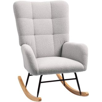 HOMCOM Homcom - Schaukelstuhl, Schaukelsessel mit Armlehne, Teddysamt-Optik, Relaxsessel mit Holzkufen, Schwingsessel Stillsessel f&uuml;r Schlafzimmer