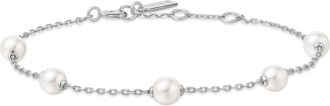 Ania Haie Damen Armband MISS DAINTY Gold Shell Pearl Station aus 925 Sterling Silber, verziert mit 5 Muschelperlen, Länge: 16,5 + 2 cm Verlängerung, inkl. Gesch