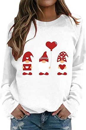 Generic 2026 Sweat-shirt &agrave; col rond pour femme avec imprim&eacute; coeur et manches longues pour la Saint-Valentin, blanc, XXL