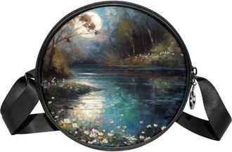 Generic Petit sac &agrave; bandouli&egrave;re Circle Beauty pour femme, petit sac &agrave; bandouli&egrave;re avec fermeture &eacute;clair, bretelles r&eacute;glables, sac &agrave; main rond d&eacute;contract&eacute; pour