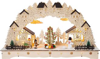 Saico Original Holz Glas Design LED-Lichterbogen mit drehendem Weihnachtsbaum (1 h-Timer), f&uuml;r Batteriebetrieb und Trafo f&uuml;r Netzbetrieb inklusive - 43 x 8 x 26 cm