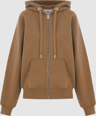 Ami Hoodie Petit Adc Embosse Zippe Avec Capuche Noisette
