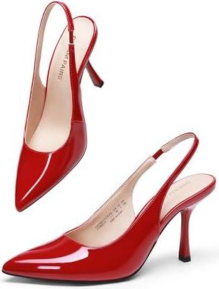 Dream Pairs Escarpins &agrave; talons aiguilles pour femme avec bride arri&egrave;re et bout pointu ferm&eacute;, robe de mari&eacute;e &eacute;l&eacute;gante pour mariage, f&ecirc;te sexy, Rouge, 40 EU
