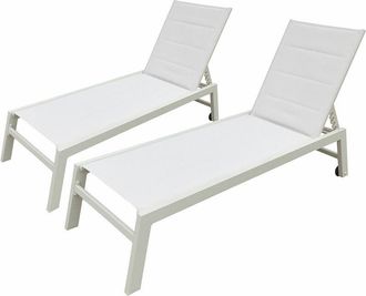 Happy Garden Lot de 2 bains de soleil BARBADOS en textil&egrave;ne blanc - aluminium blanc