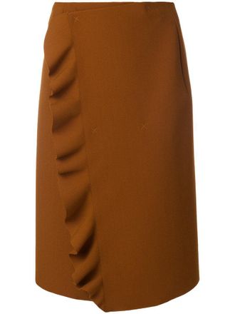 Msgm caramel brown ruffled wrap skirt Size M