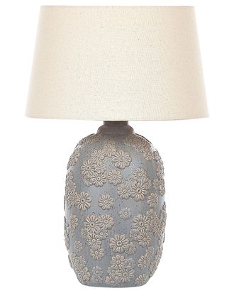 Beliani Tischlampe 46 cm Keramik grau Stoffschirm beige Kabel mit Schalter Ferrey