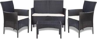 vidaXL 4-tlg. Garten-Lounge-Set mit Auflagen Poly Rattan Schwarz Vidaxl