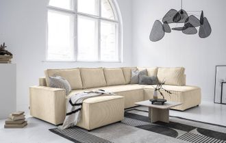 Mørteens home24 Wohnlandschaft Beige Cordstoff Poppy 322 x 89 x 194cm Ecke davorstehend rechts Modern