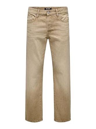 Only & Sons Onsedge Straight Beige 2140 Tai DNM Jeans, 28W x 32L Hommes