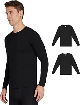 32 Degrees Lot de 2 hauts thermiques l&eacute;gers &agrave; col rond pour homme, noir/noir, Taille M