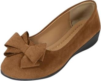 Generic Chaussures orthop&eacute;diques compens&eacute;es en faux daim pour femme avec noeud, soutien de la vo&ucirc;te plantaire confortable, chaussures compens&eacute;es basses &agrave; enfi