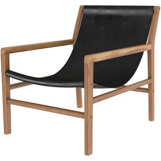Rendez-Vous D&eacute;co Rendez-vous D&eacute;co - Fauteuil lounge en teck et cuir de vachette noir - apache