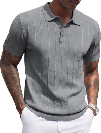 Coofandy Poloshirt Herren Kurzarm Regular Fit Golf Shirt Sommer Polohemd Strick Freizeit Button Down Polo Dunkelgrau XXXL