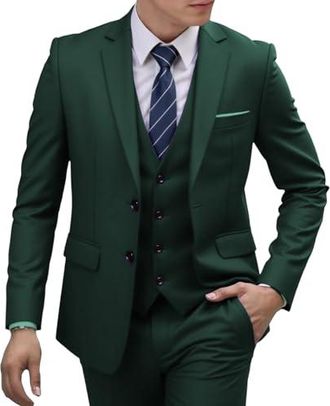 Generic Ensemble 2 pi&egrave;ces pour homme - Coupe ajust&eacute;e - &Eacute;l&eacute;gant costume de mariage daffaires formel - Smoking simple boutonnage - Blazer et pantalon, Vert, XXL