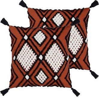 furn. Aquene Tufted Tasselled Polyester Filled Cushion - Twin Pack