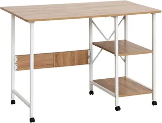 HOMCOM Klapptisch Schreibtisch Beistelltisch B&uuml;rotisch Mobiler Computertisch mit Rollen mdf Natur 107 x 55 x 76 cm - Homcom