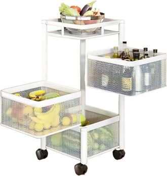Generic Küchenwagen, 3-stufiges, drehbares Lagerregal mit feststellbaren Rädern und herausnehmbaren Körben, platzsparender Organizer für Küche, Bad oder Schla