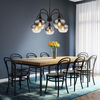 Globo Lighting Suspension lampe salle &agrave; manger 5 lampes verre fum&eacute; noir E27 cuisine
