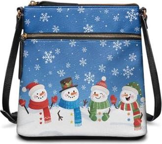Coloranimal Sac &agrave; bandouli&egrave;re en cuir pour femme avec fermeture &eacute;clair, sac &agrave; main tendance et l&eacute;ger avec plusieurs poches, Bonhomme de neige Happy Christmas