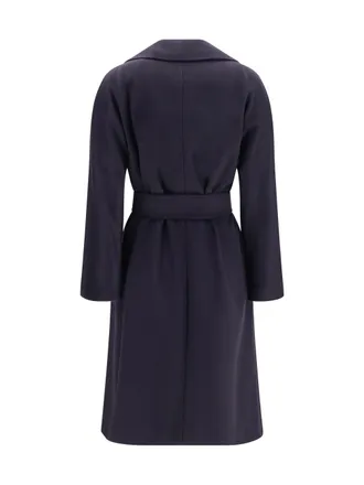 Max Mara Womens Wool Coat With Peak Lapels Blu Fleece Ovis Aries