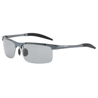 Generic Lunettes de soleil polaris&eacute;es pour homme - Monture en alliage semi-jante - Technologie photochromique - Design l&eacute;ger - Protection UV, Cadre bleu gris 