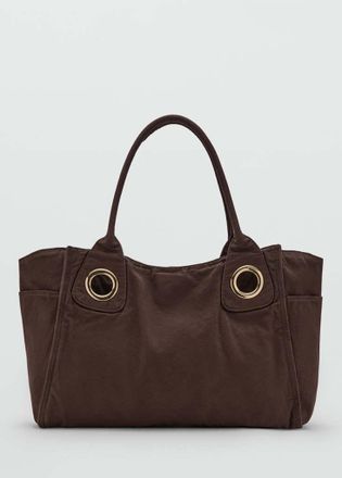 Mango Sac en toile &agrave; aillets chocolat - Femme - Taille unique - MANGO