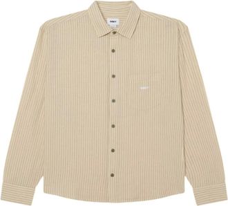 Obey Homme, Chemises, Beige, Taille: XL Chemise &agrave; Manches Longues Ray&eacute;e en Coton et Lin