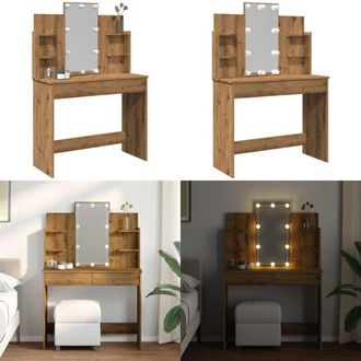 vidaXL Vidaxl - Schminktisch mit LED-Leuchten Artisan-Eiche 96x40x142 cm