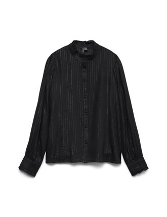 Vero Moda Damen Vmbumpy Ls Glitter Frill Shirt WVN Noos, Black, XL