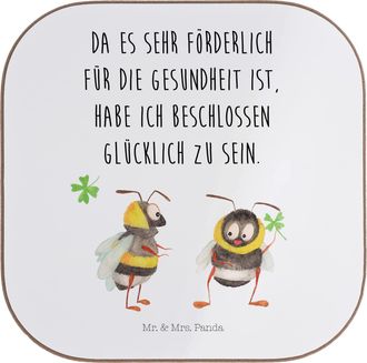 Mr. & Mrs. Panda Coaster Hummeln Kleeblatt - Geschenk, Hummel, gl&uuml;cklich Werden, Sein, Biene, Deko, gl&auml;seruntersetzer, Lustige Spr&uuml;che, Spruch Positiv, Holzuntersetzer