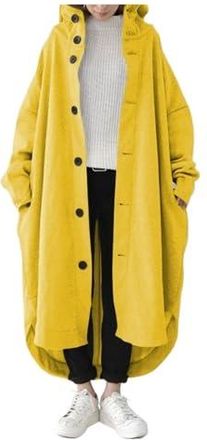 Generic Manteau &agrave; capuche mi-long for femmes, veste Trench &agrave; manches longues boutonn&eacute;e sur le devant for lautomne et lhiver(Yellow,3XL)