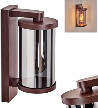 HOFSTEIN Außenwandleuchte Telhada, Außenwandlampe aus Metall/Glas in Rostfarben/Rauchfarben, Leuchte im Industrial-Design für Garten/Außenfassade/Außenbereich/