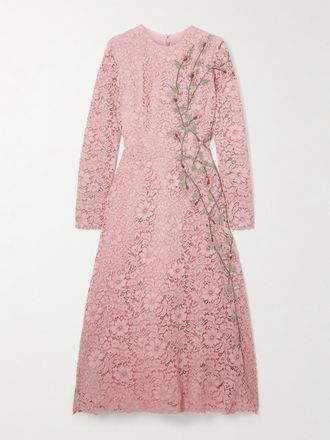 Costarellos Marlena Midikleid Aus Schnurgebundener Spitze Mit Verzierungen - Pink