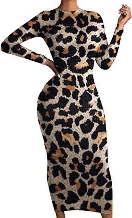 Generic Robes amincissantes pour femmes, robe d&eacute;contract&eacute;e, tendance, imprim&eacute; l&eacute;opard, manches longues, col rond, pull chaud, mince, doux, Noir, XL