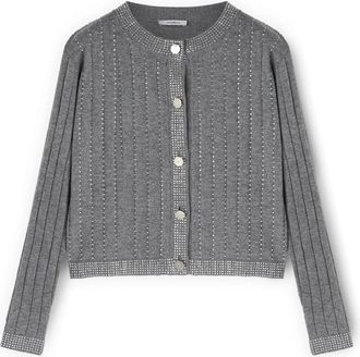 Motivi Femme, Pulls, Gris, Taille: 36 FR Gilet Court En Tricot Avec Strass