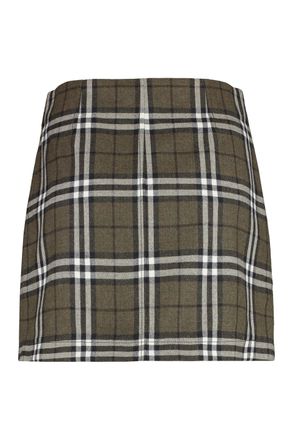 Burberry Womens Wool Mini Skirt With Check Motif Green