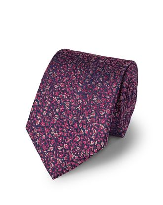 CHARLES TYRWHITT Krawatte aus Seide mit Blumenmuster - K&ouml;nigsblau & Rosa