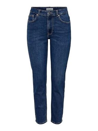 Only Jeans ONLEMEL pour femme, coupe droite, taille haute, coupe droite, Bleu fonc&eacute; denim, 27W / 32L