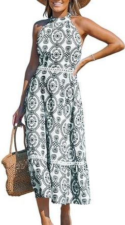 Cupshe Robe mi-longue pour femme - Dos nu - Motif cachemire - Sans manches - Découpe à la taille - Robe dété bohème, Imprimé cachemire - Noir, Taille XL