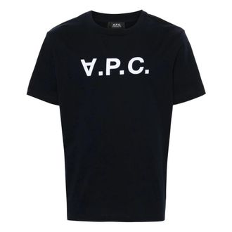 A.P.C. Logo Flocked T-Shirt - - Tops - Herren - Blau - 2XL